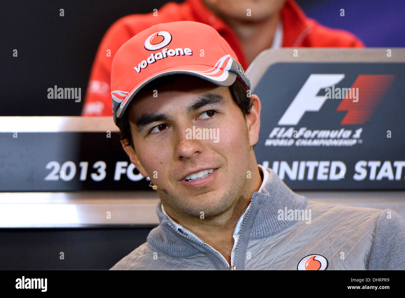 Austin, TX, USA. 14th Nov, 2013. Sergio Perez of team McLaren speaks to ...