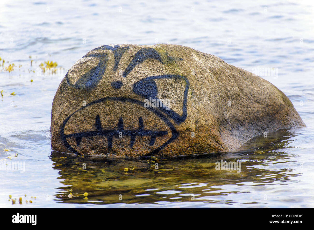 Boulder with a face on the Baltic beach Stock Photo - Alamy