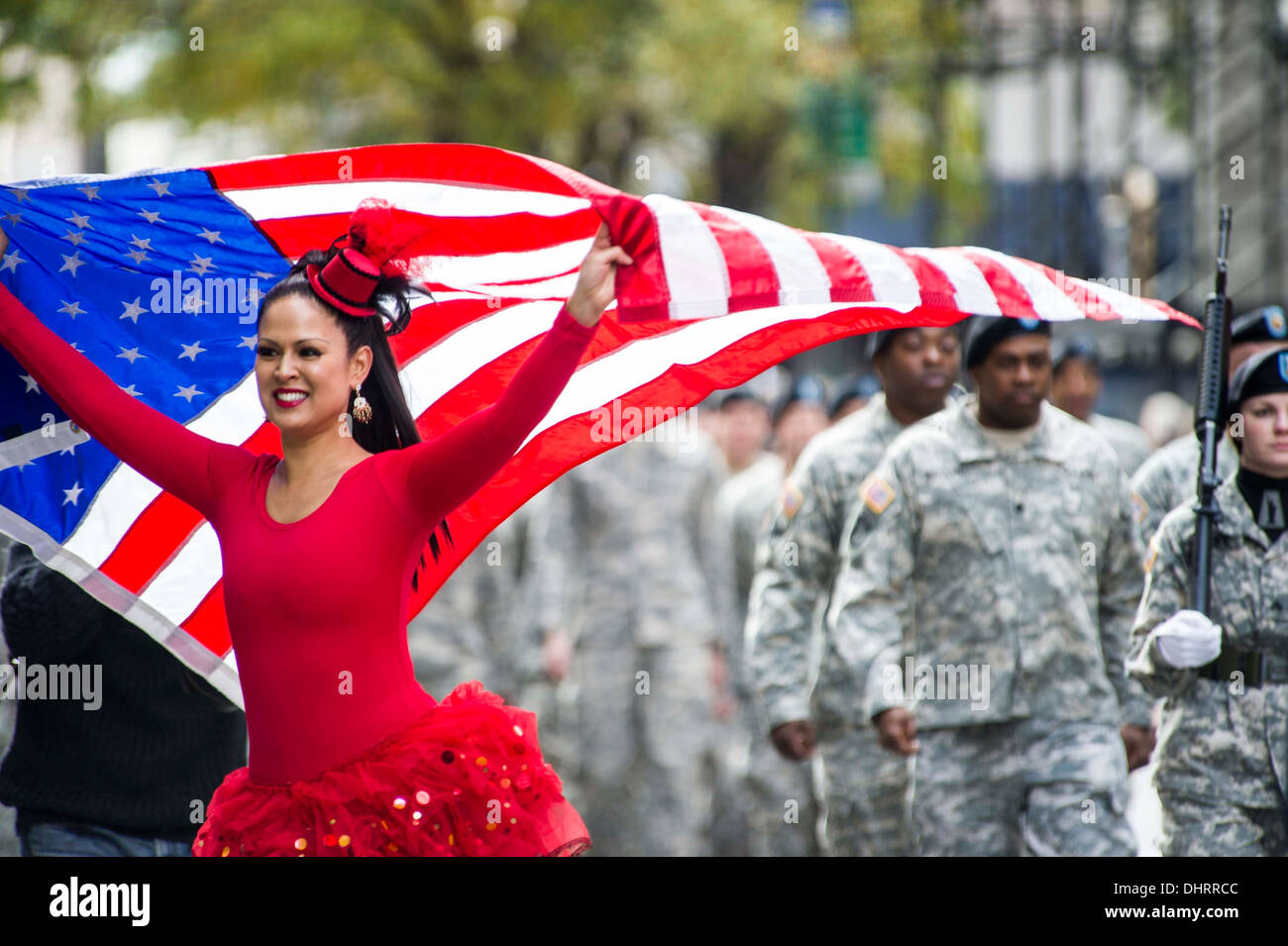 Participants in the Veterans Day Parade march up 5th Ave. Sailors are ...