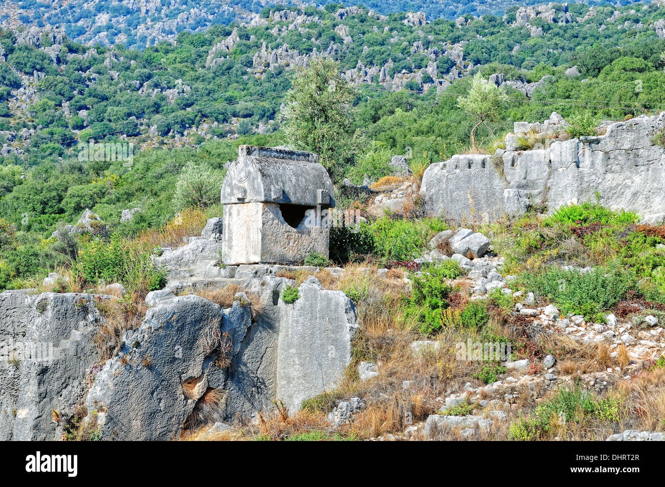 Lycian sarcophagus in Kale Turkey Stock Photo - Alamy