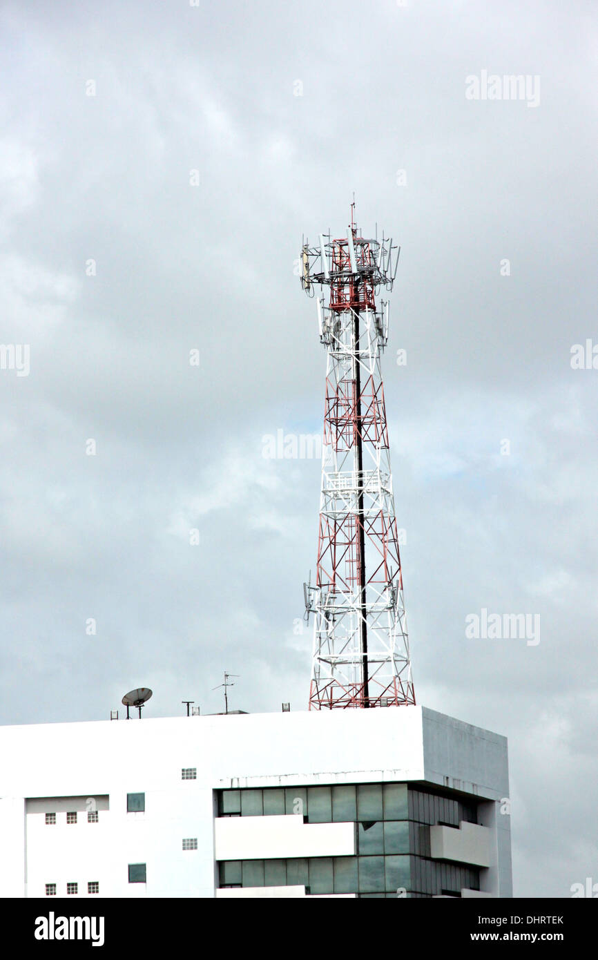 The Antenna array telephone on Roof Building Stock Photo - Alamy