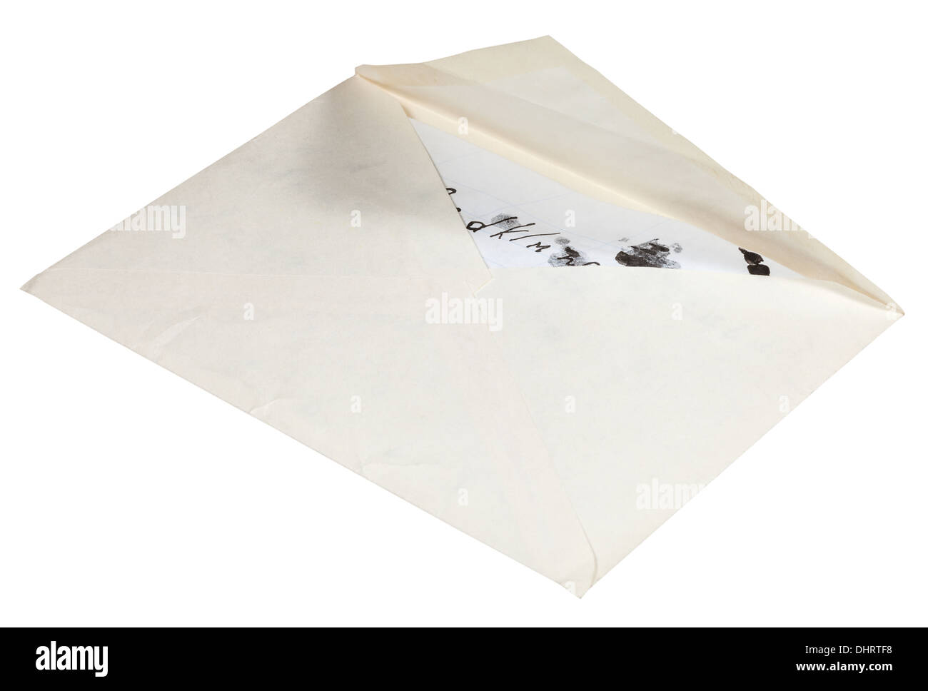 open paper envelope with letter with children scribbles isolated on ...