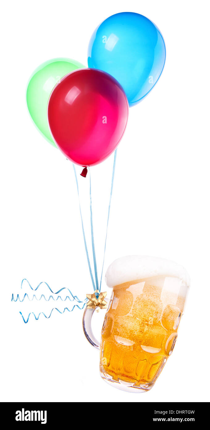 Beer with flying balloons isolated on white Stock Photo - Alamy
