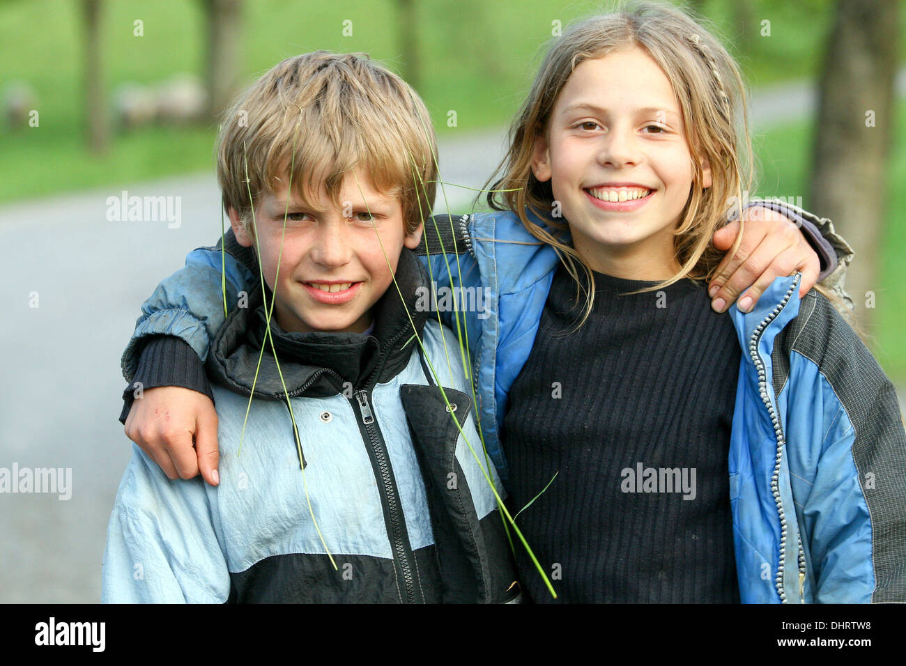 Brother and sister in a hug, friendship and joy smile Stock Photo - Alamy