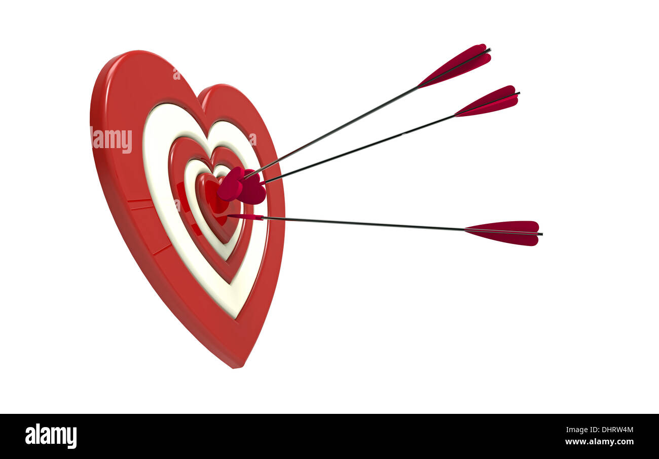 Heart shaped target and arrow, 3D render, on the white background Stock ...