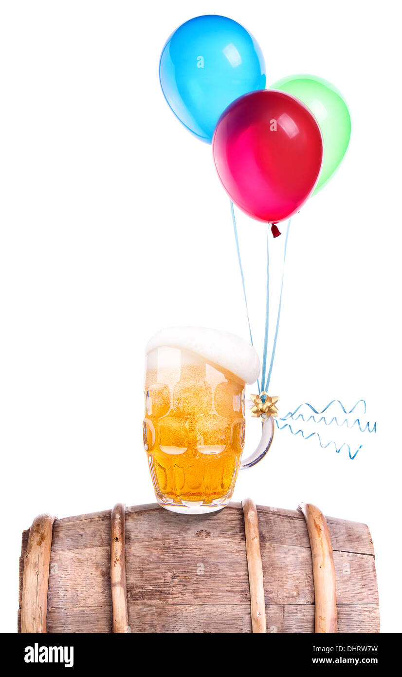 Beer with flying balloons isolated on white Stock Photo - Alamy