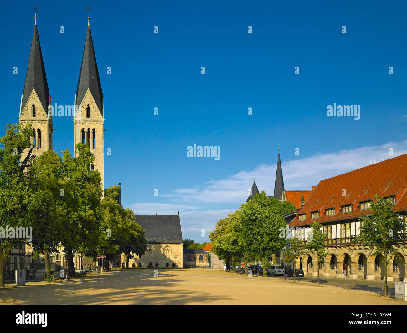 Domplatz square with Halberstadt Cathedral and priory, Halberstadt ...