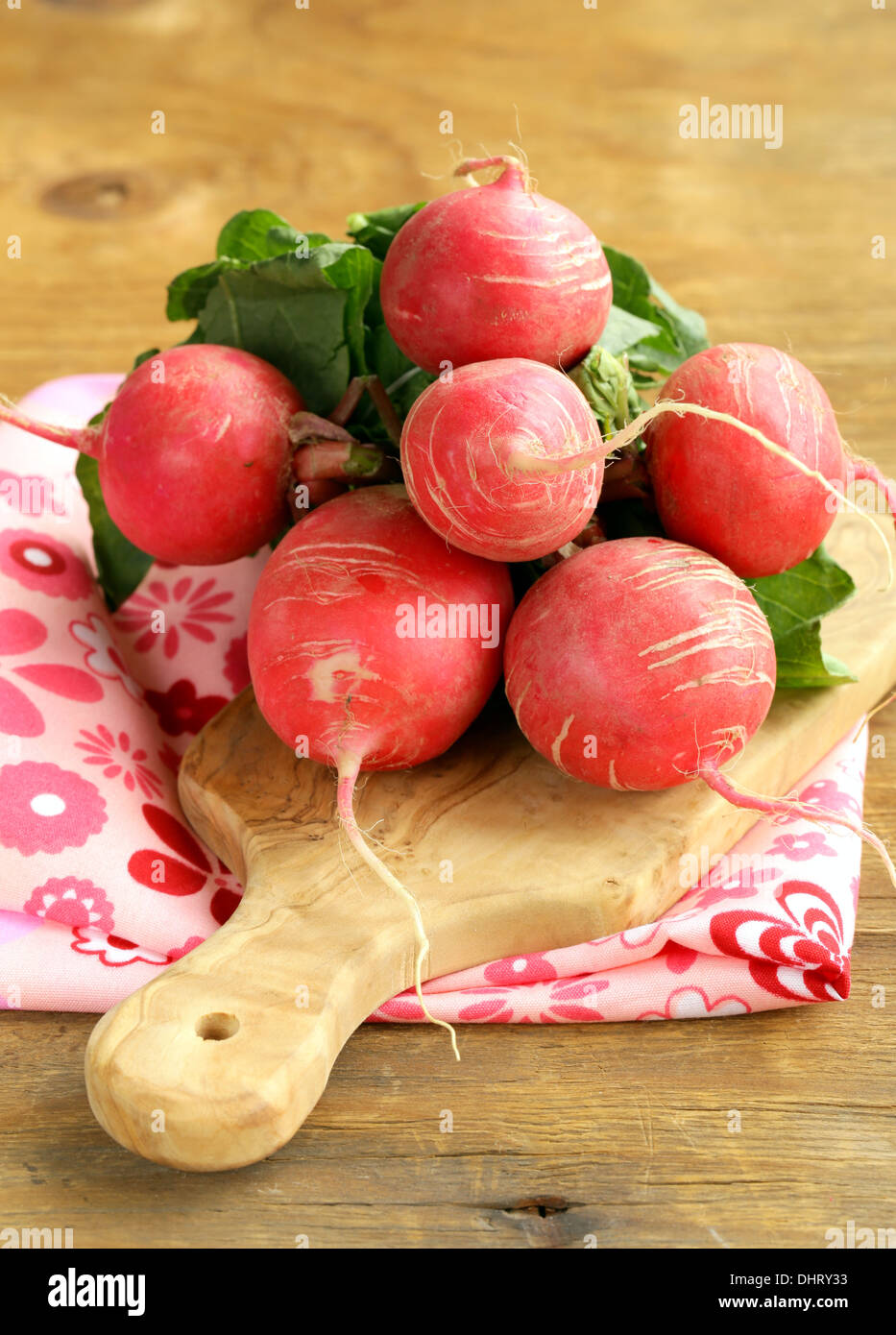 Garden red radish on wooden table hi-res stock photography and images ...