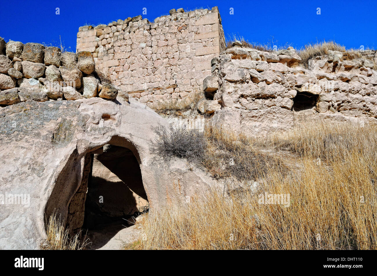 overbuilt cave dwellings in Turkey Cavusin Stock Photo - Alamy