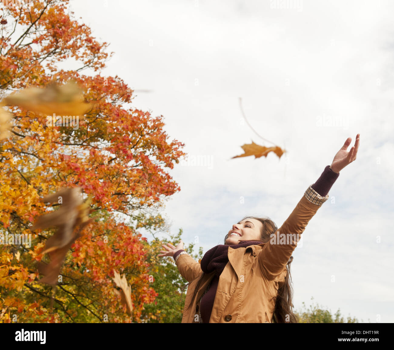 woman throws with leaves Stock Photo - Alamy