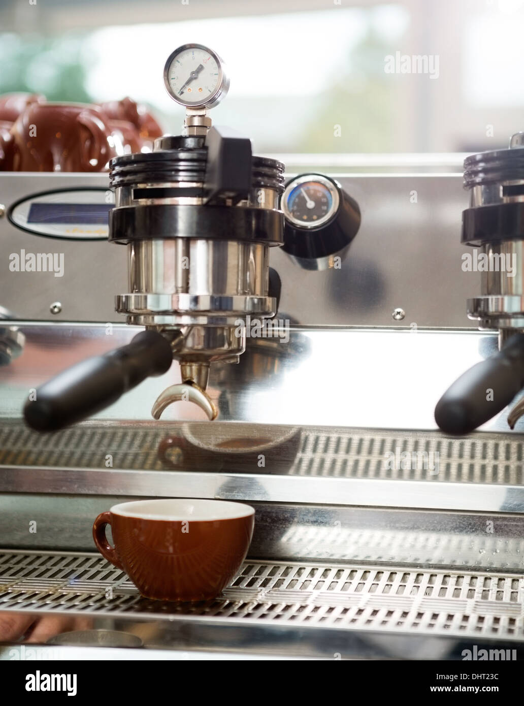 Cup Under Portafilter Attached To Coffee Machine Stock Photo - Alamy
