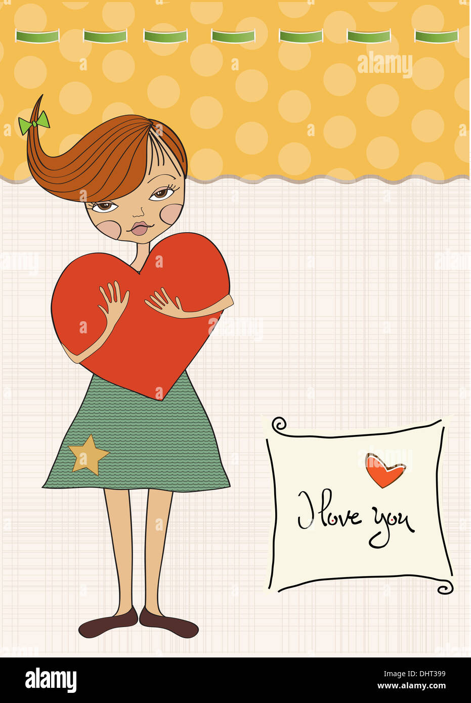 romantic young girl with big heart, vector illustration Stock Photo - Alamy