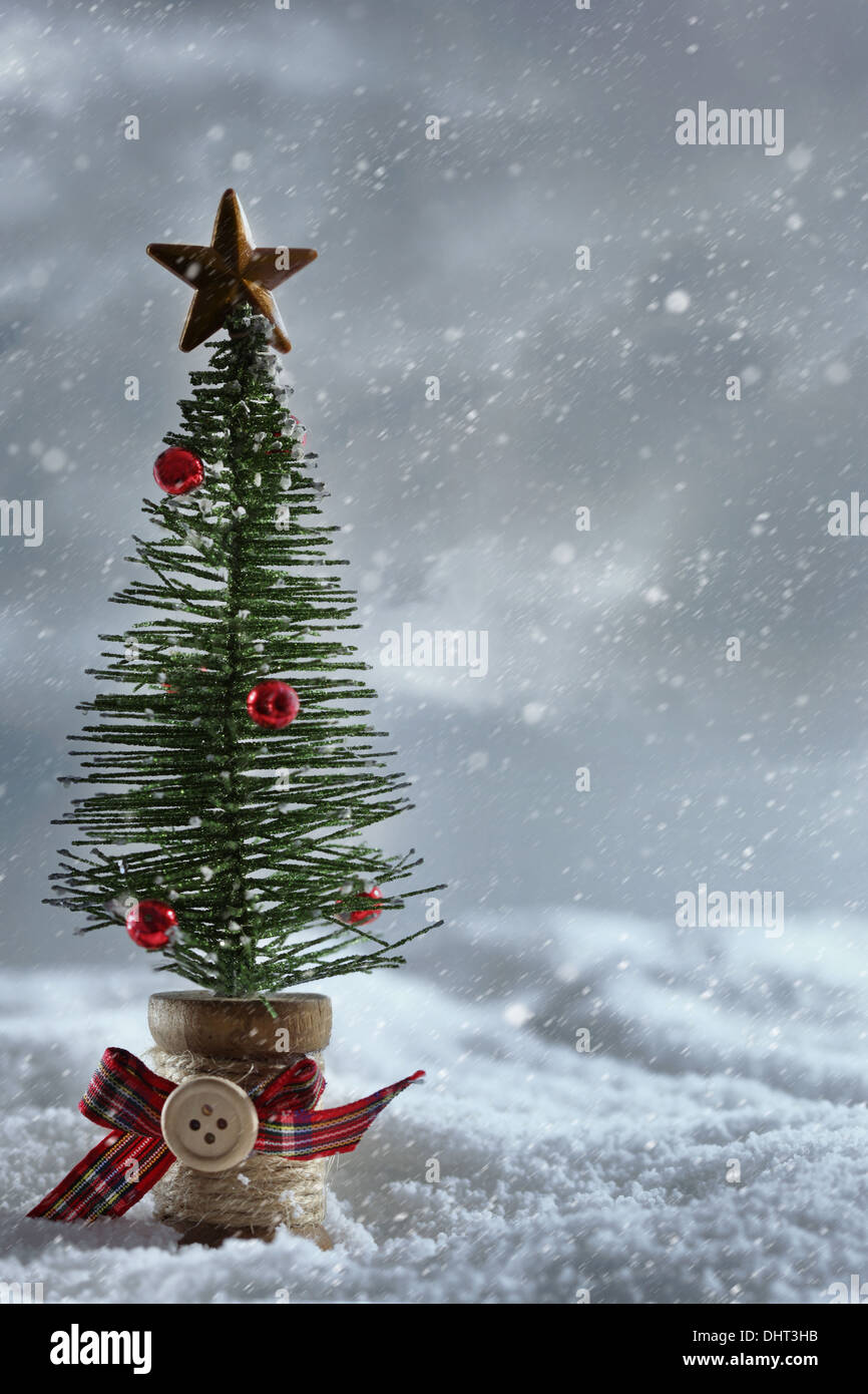Little tree with snowy background Stock Photo - Alamy