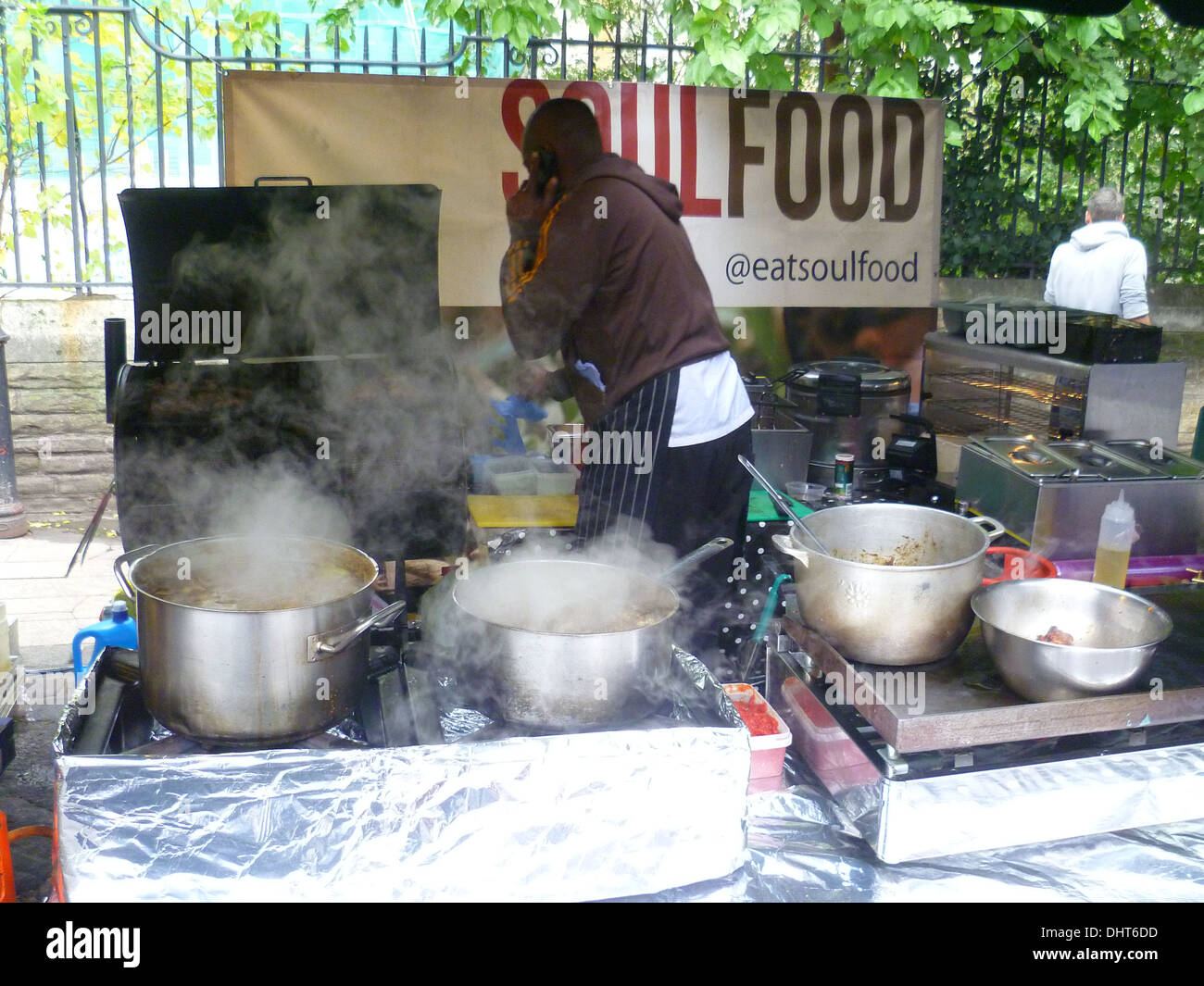 Steaming pots of street food at London's Borough Market Stock Photo - Alamy