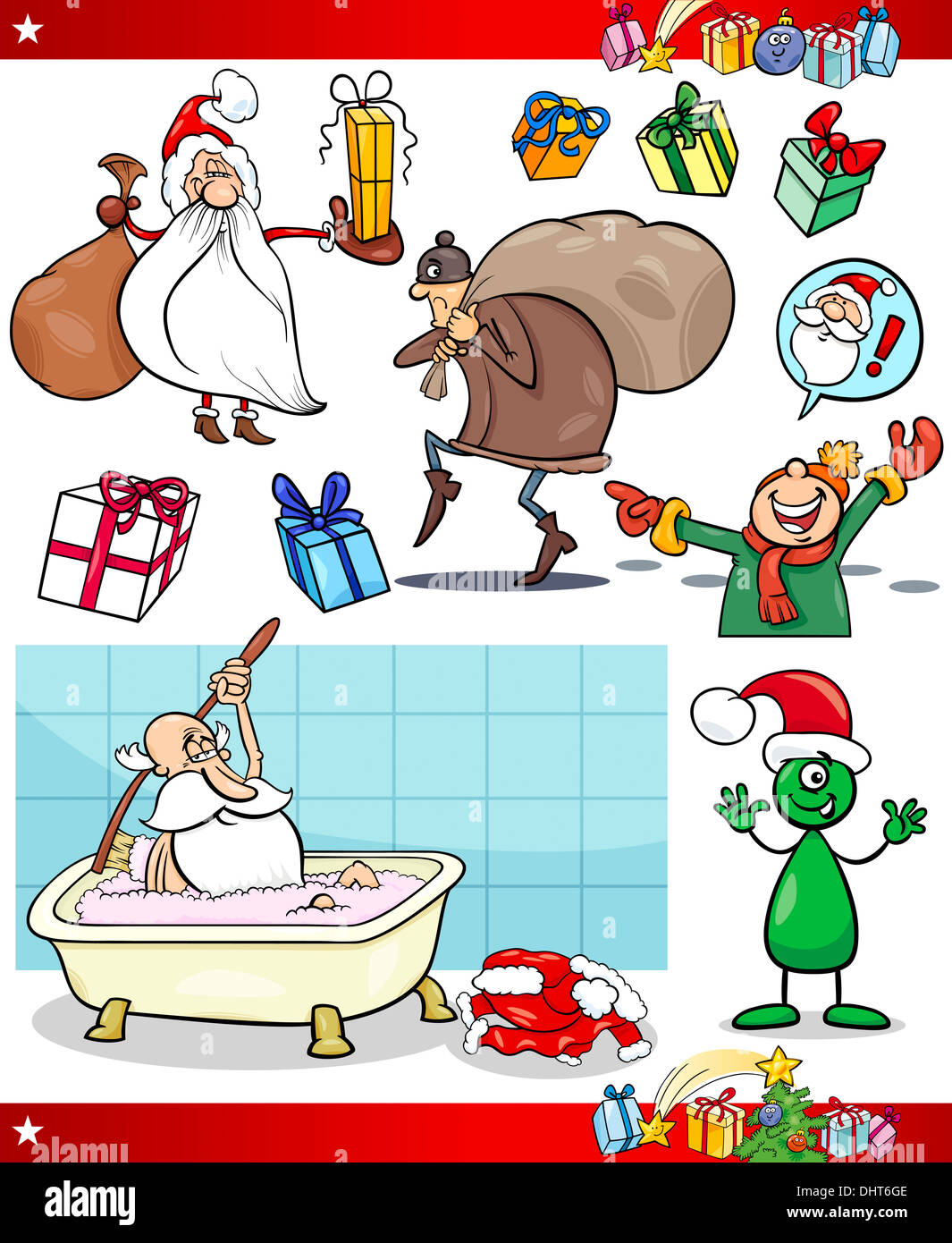 Cartoon Illustration of Santa Claus and Christmas Presents and Themes ...