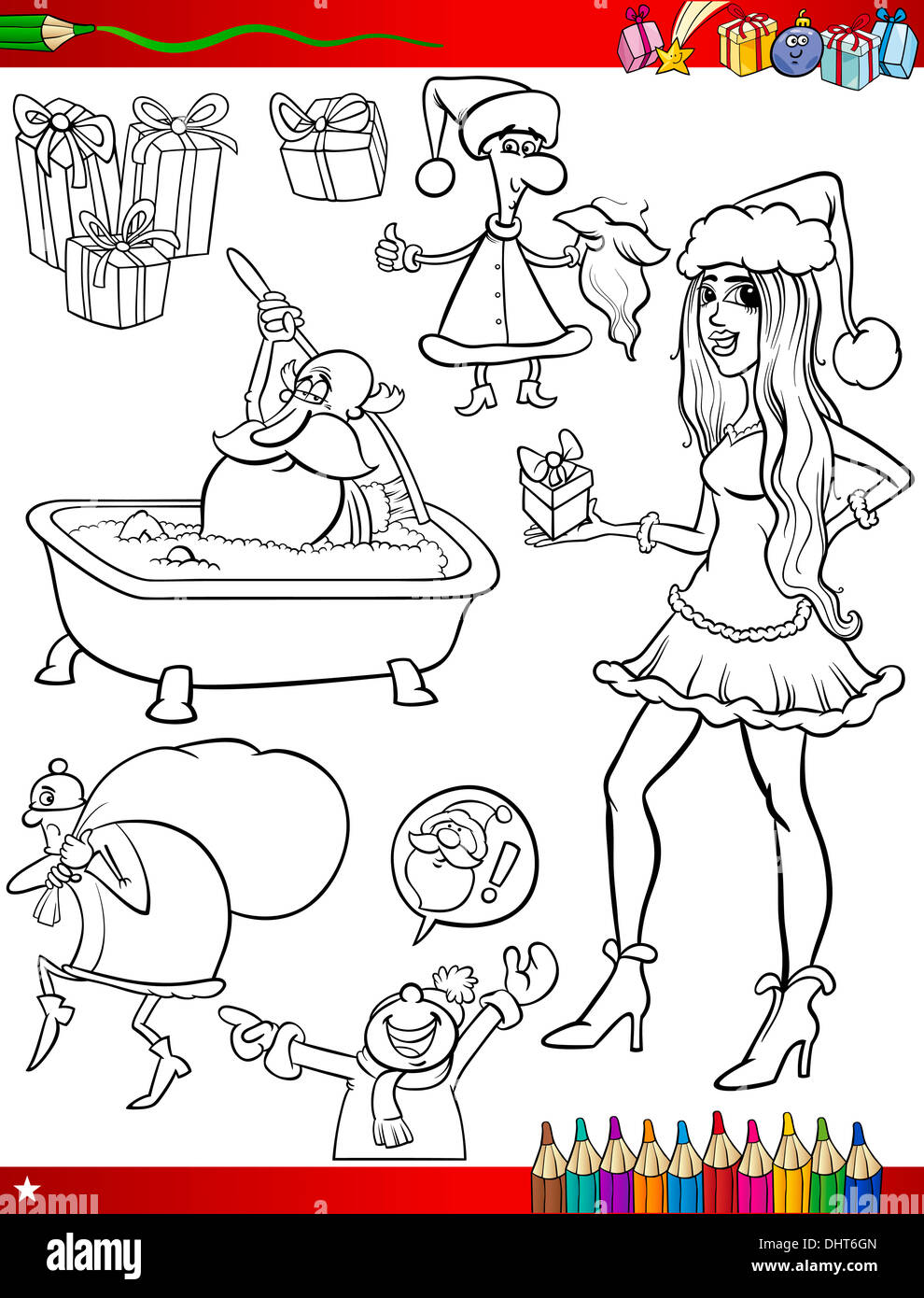 Coloring Book Cartoon Illustration of Black and White Christmas Themes ...