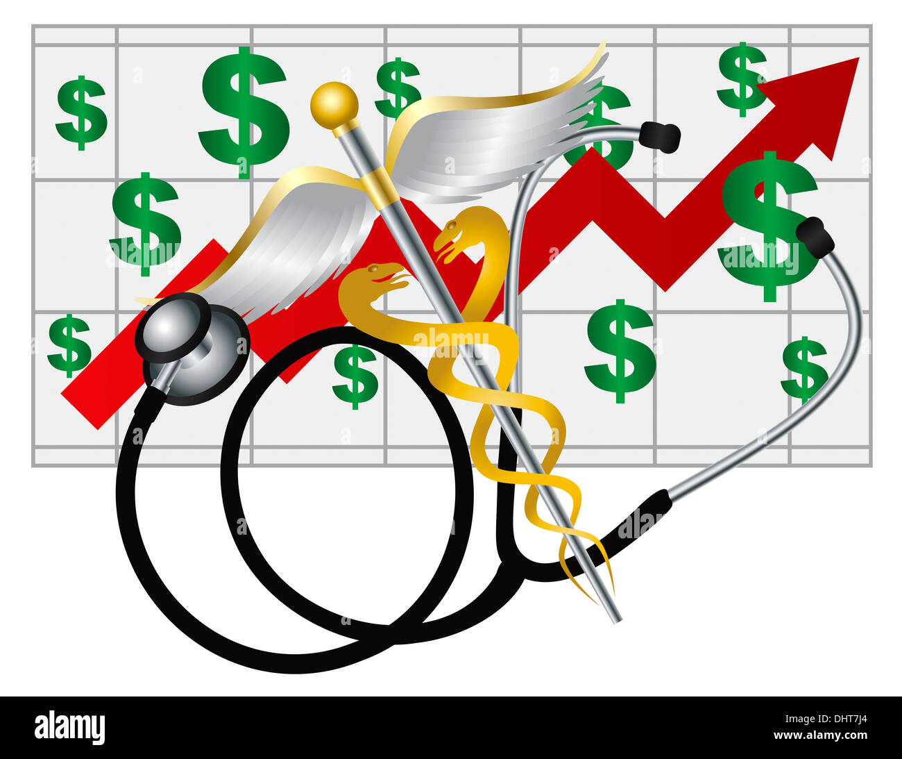 Stethoscope and Rod of Caduceus Medical Symbol with Health Cost Rising ...