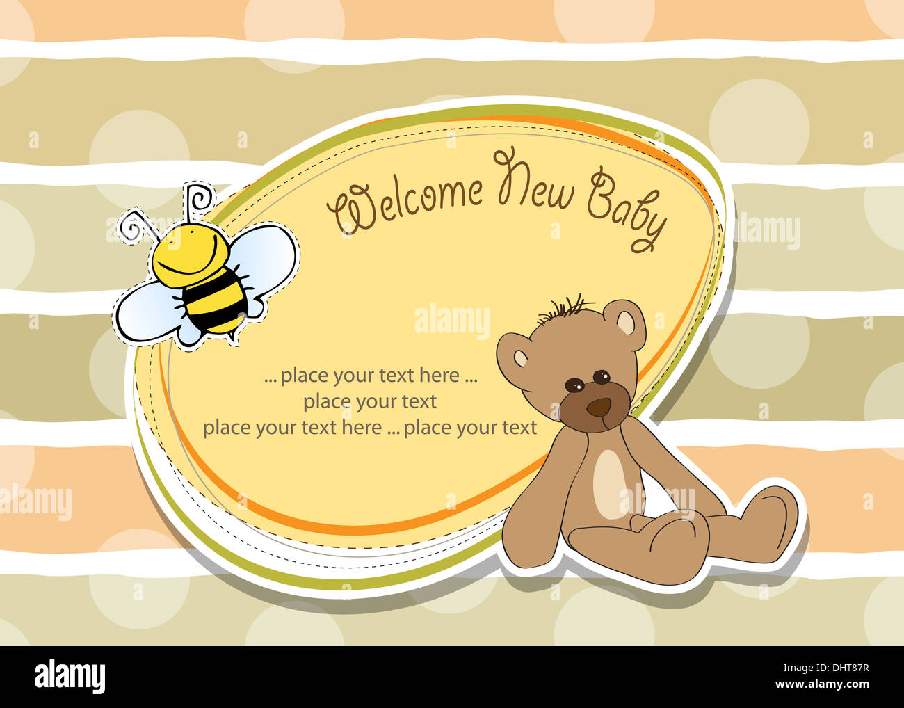 baby shower card with teddy bear toy, vector illustration Stock Photo ...