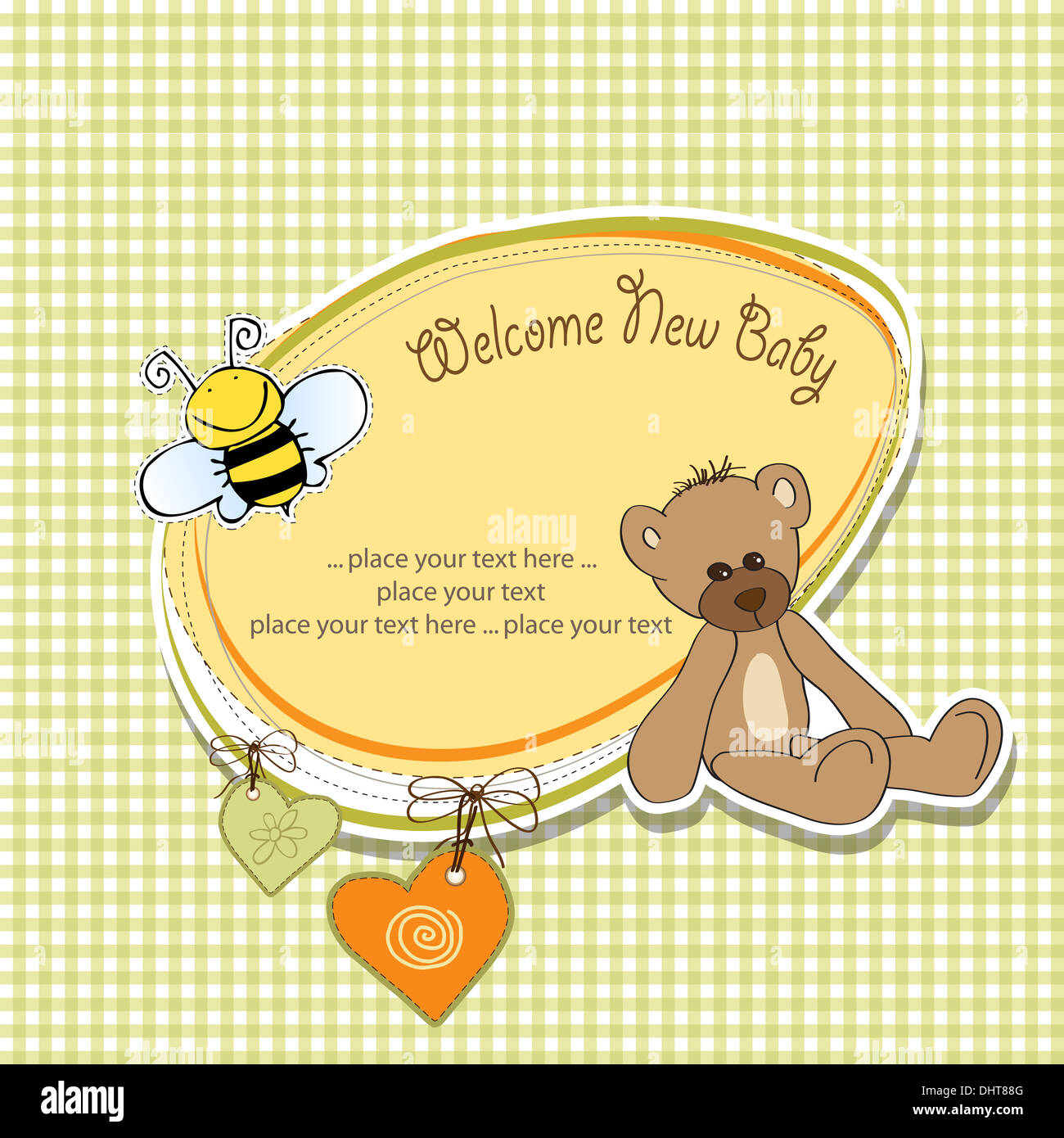 baby shower card with teddy bear toy, vector illustration Stock Photo ...