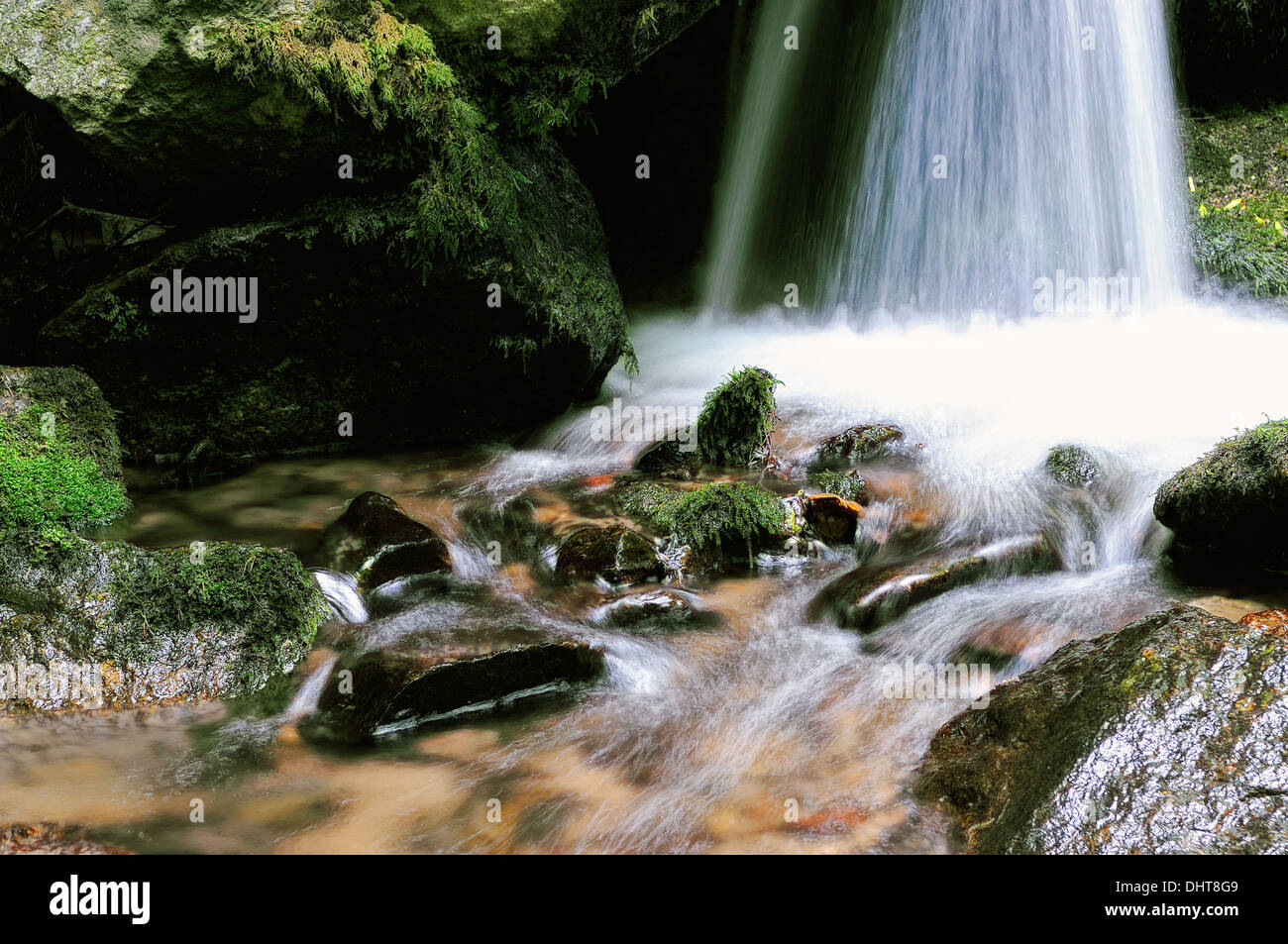 between the soft waterfall Stock Photo - Alamy