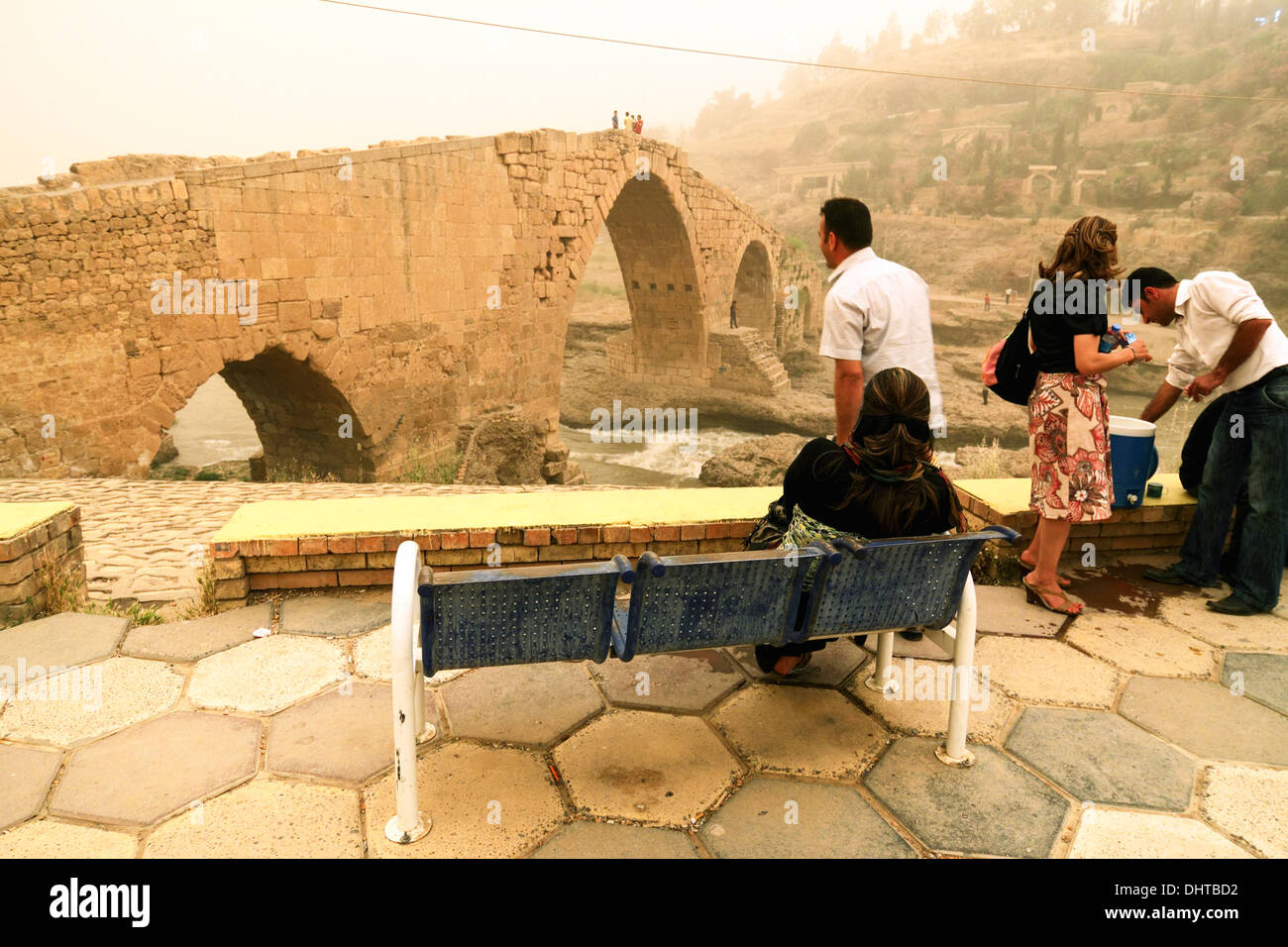Kurdish people next to Delal Bridge, Zakho, Kurdish Iraq Stock Photo ...