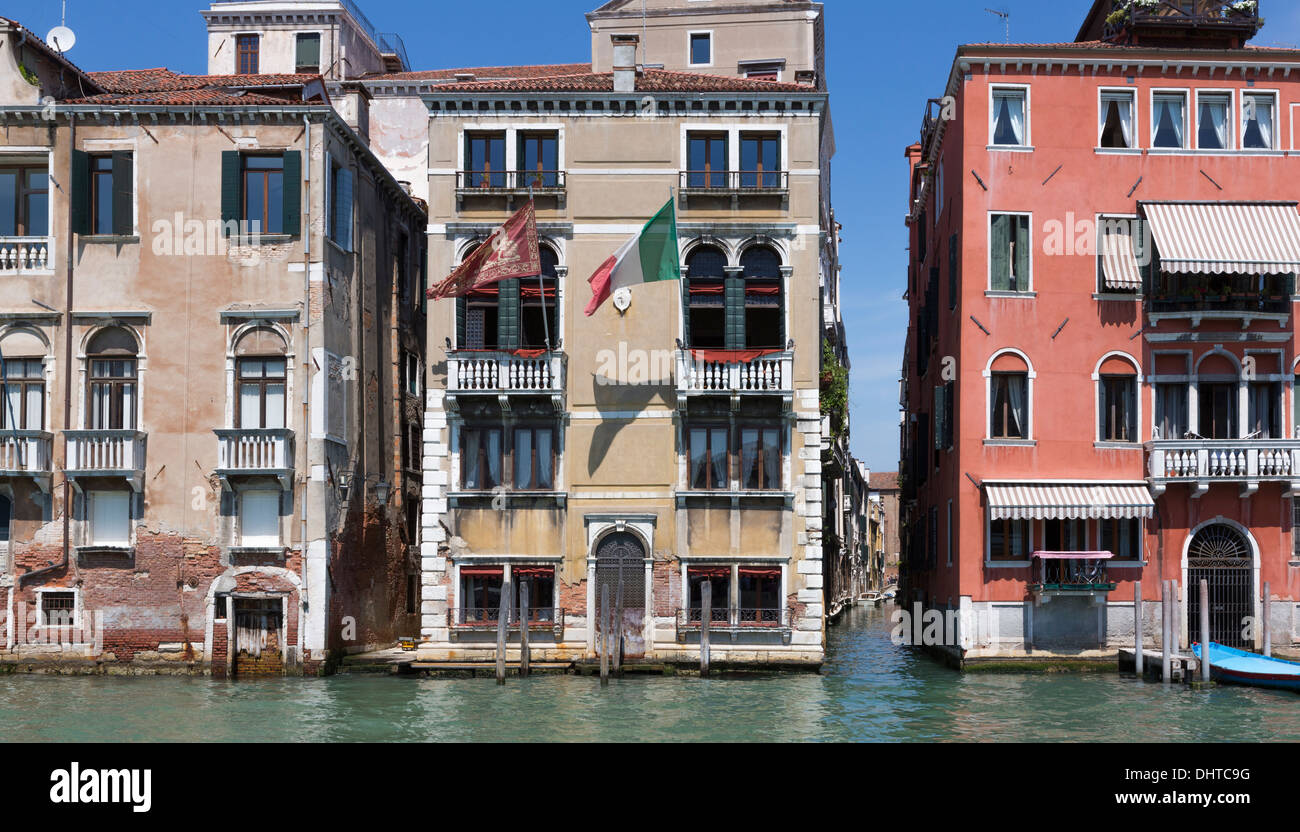 Colorful buildings of Venice, Italy bathed in the summer sun and a ...