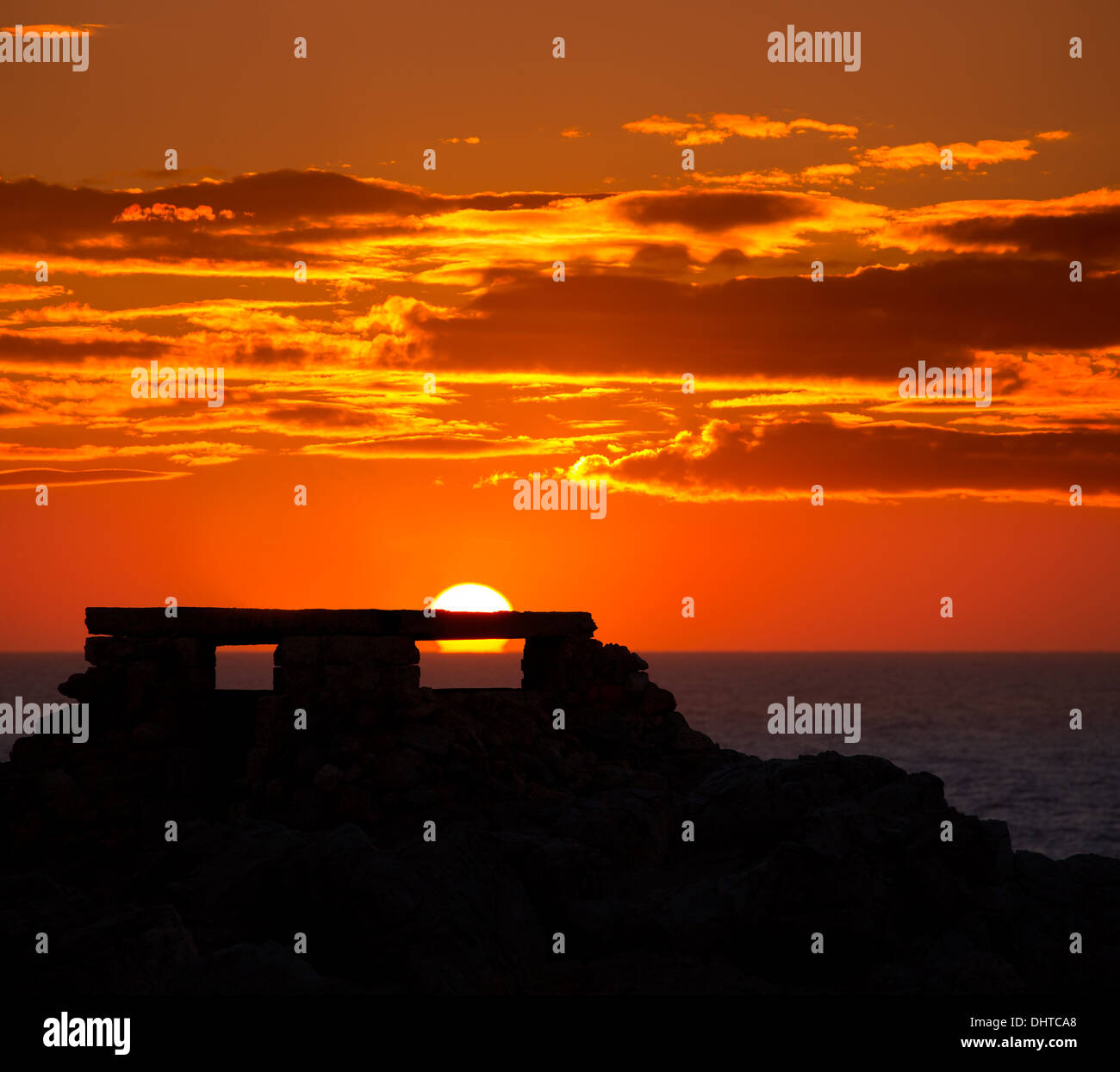 Ciutadella Menorca at Punta Nati orange sunset in Baearic Islands Stock ...