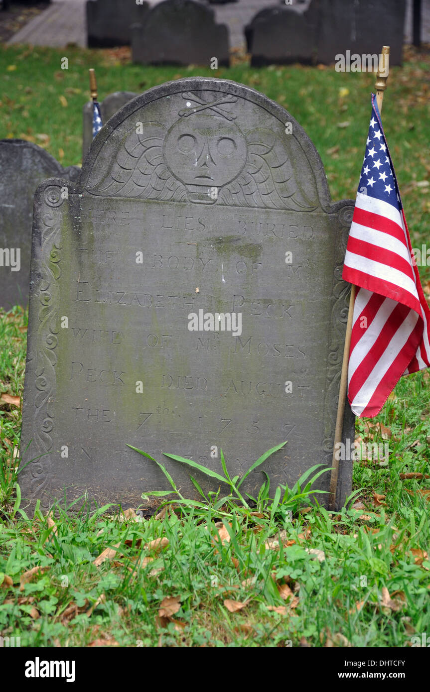 Old grave stone at Granary Burying Ground cemetery in Boston, Massachusetts, USA Stock Photo - Alamy