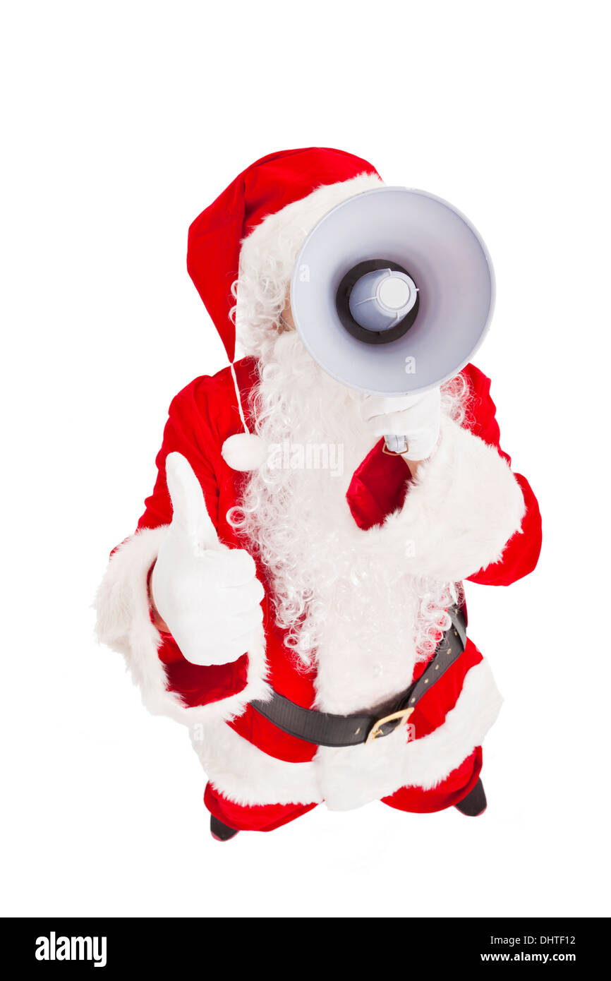 Santa Claus holding megaphone with thumb up Stock Photo - Alamy