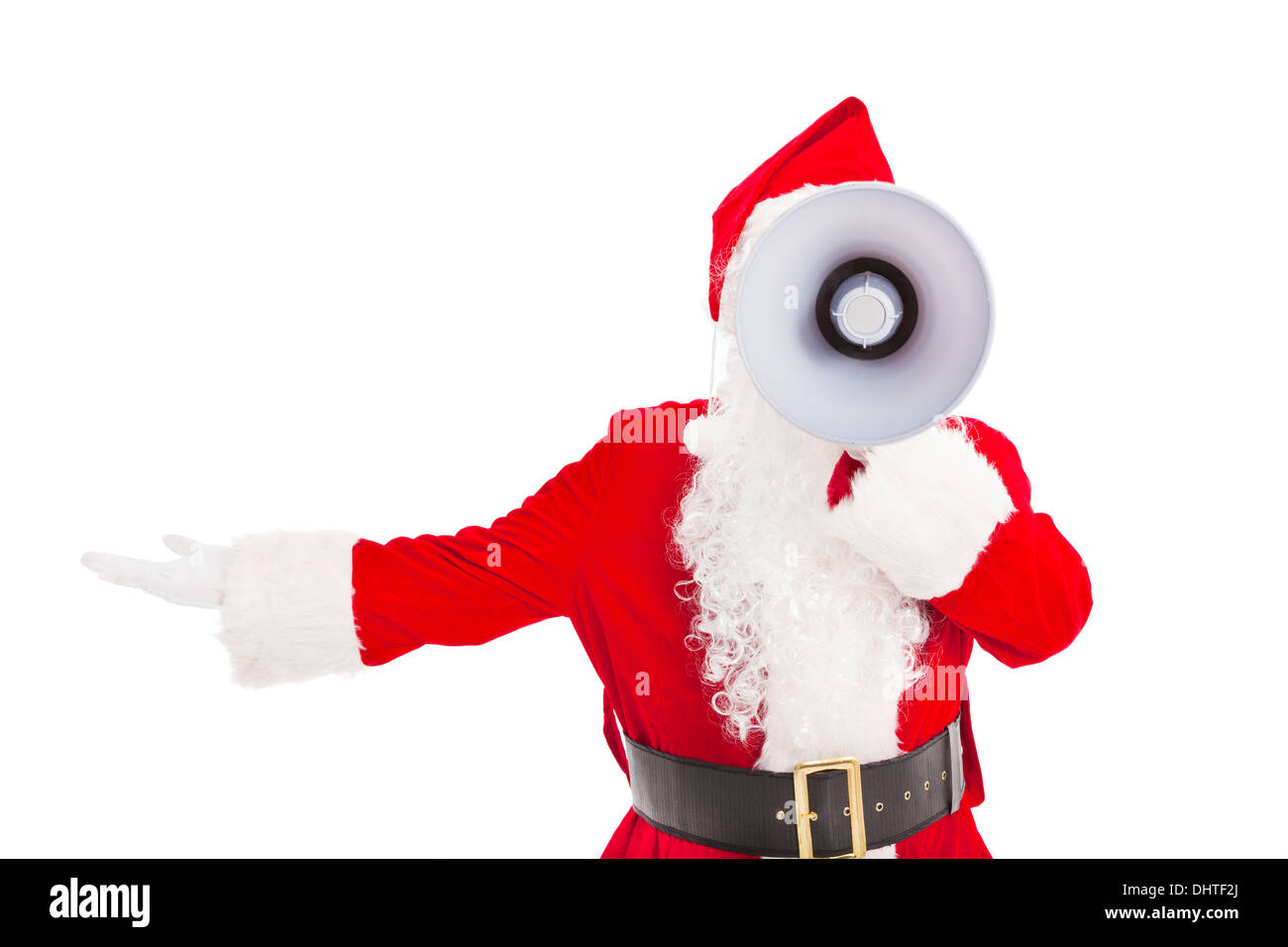 Santa Claus holding megaphone with showing gesture Stock Photo - Alamy