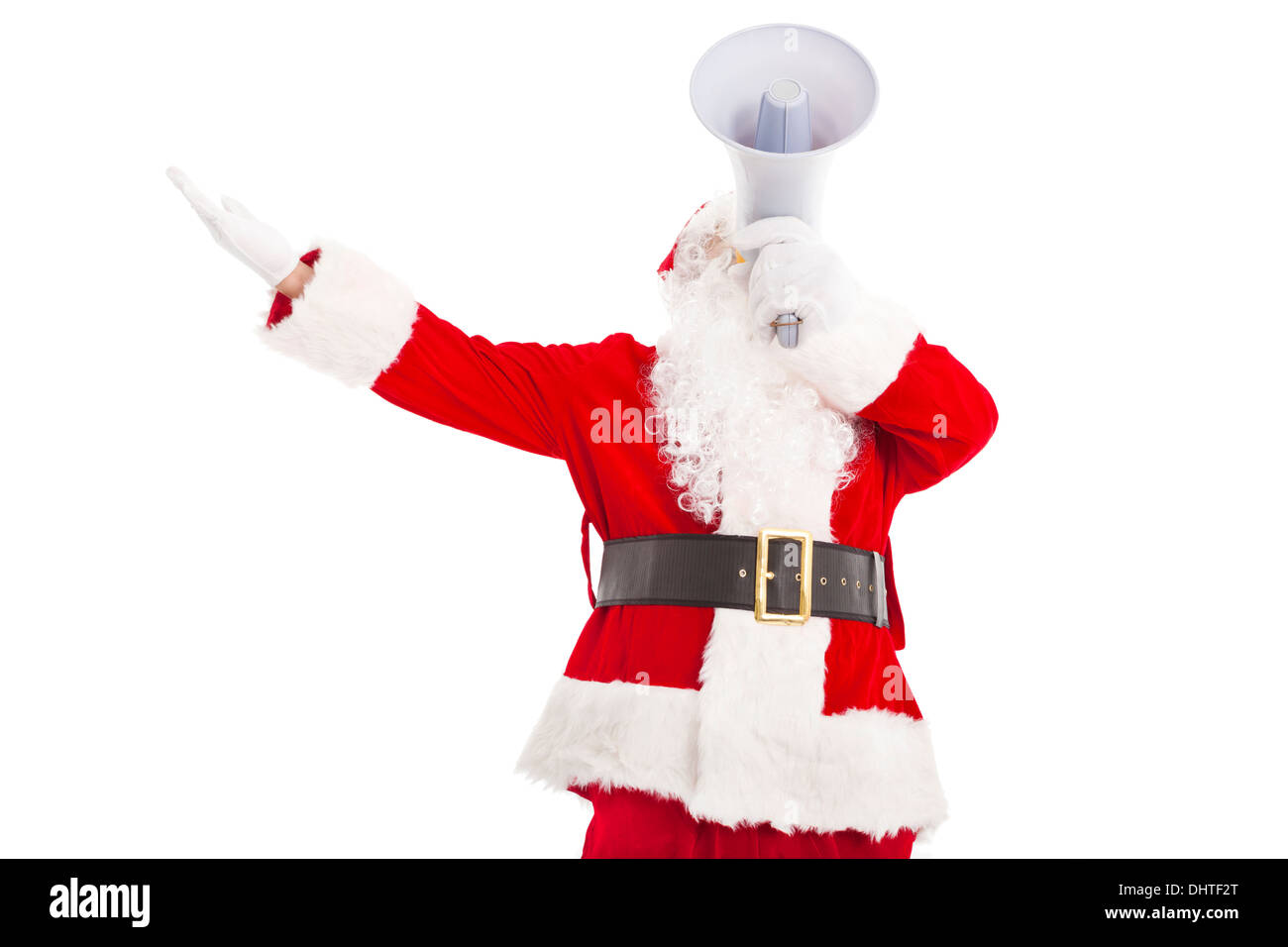 Santa Claus holding megaphone and looking up Stock Photo - Alamy