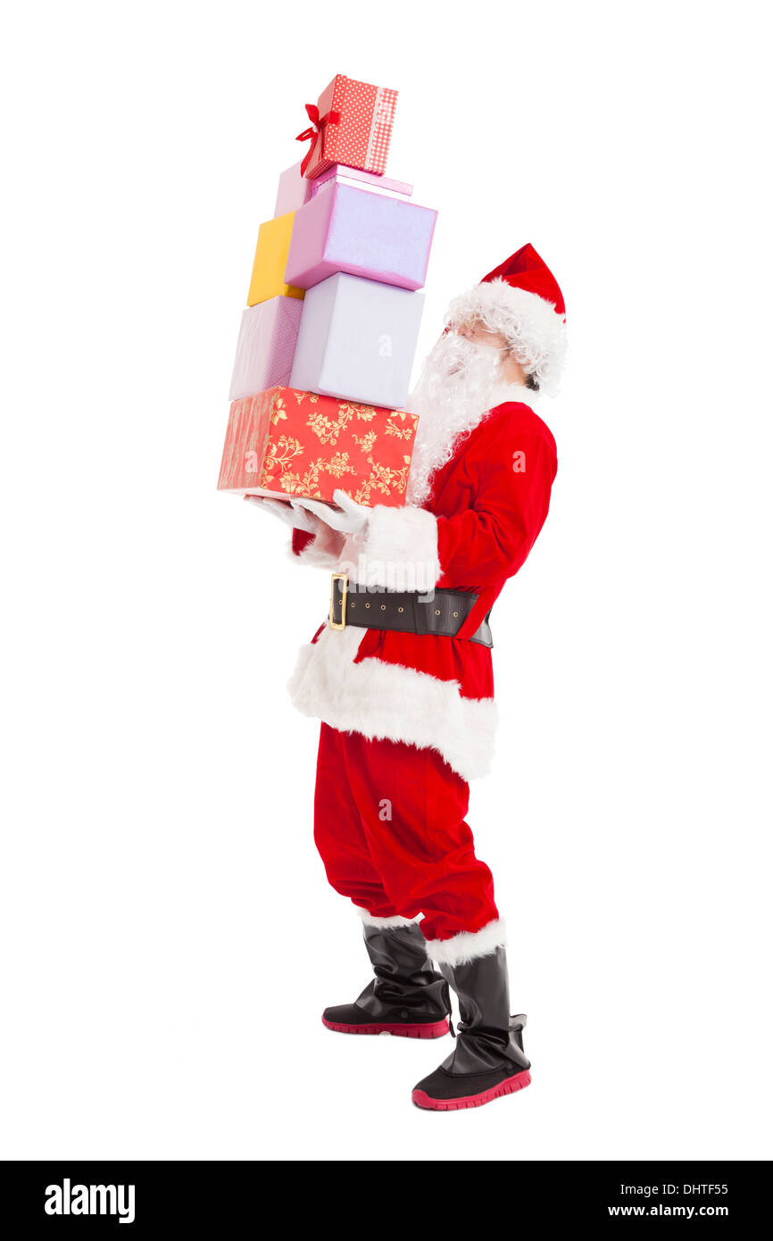 santa claus holding many gift box Stock Photo - Alamy