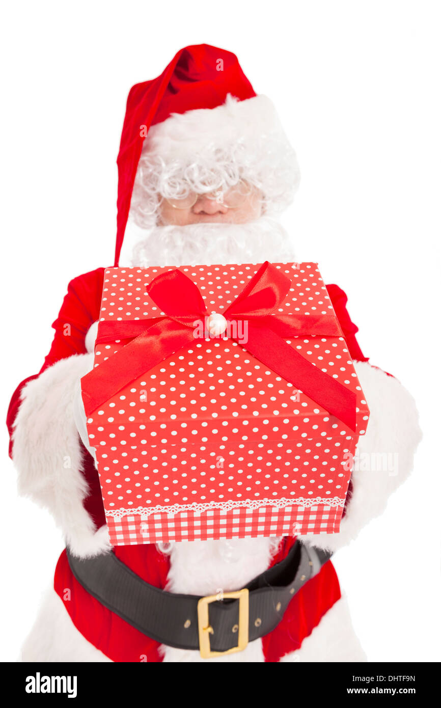 santa claus showing gift box Stock Photo - Alamy