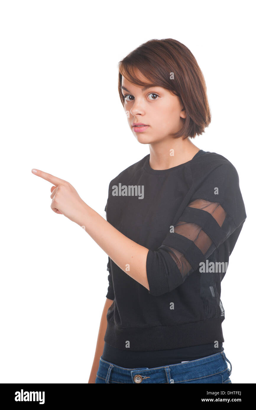 Girl pointing at something Stock Photo - Alamy
