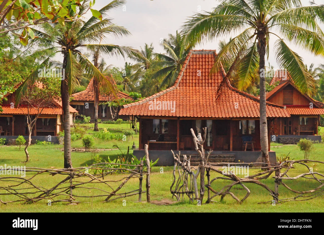 Image from the front view of red colouring traditional house in lombok ...