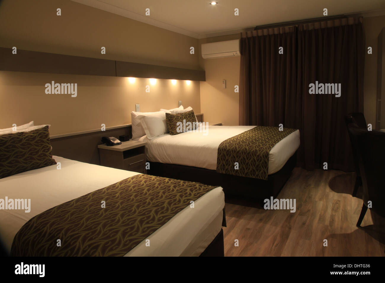 Hotel Room with Bed Interior Design at Night Stock Photo - Alamy