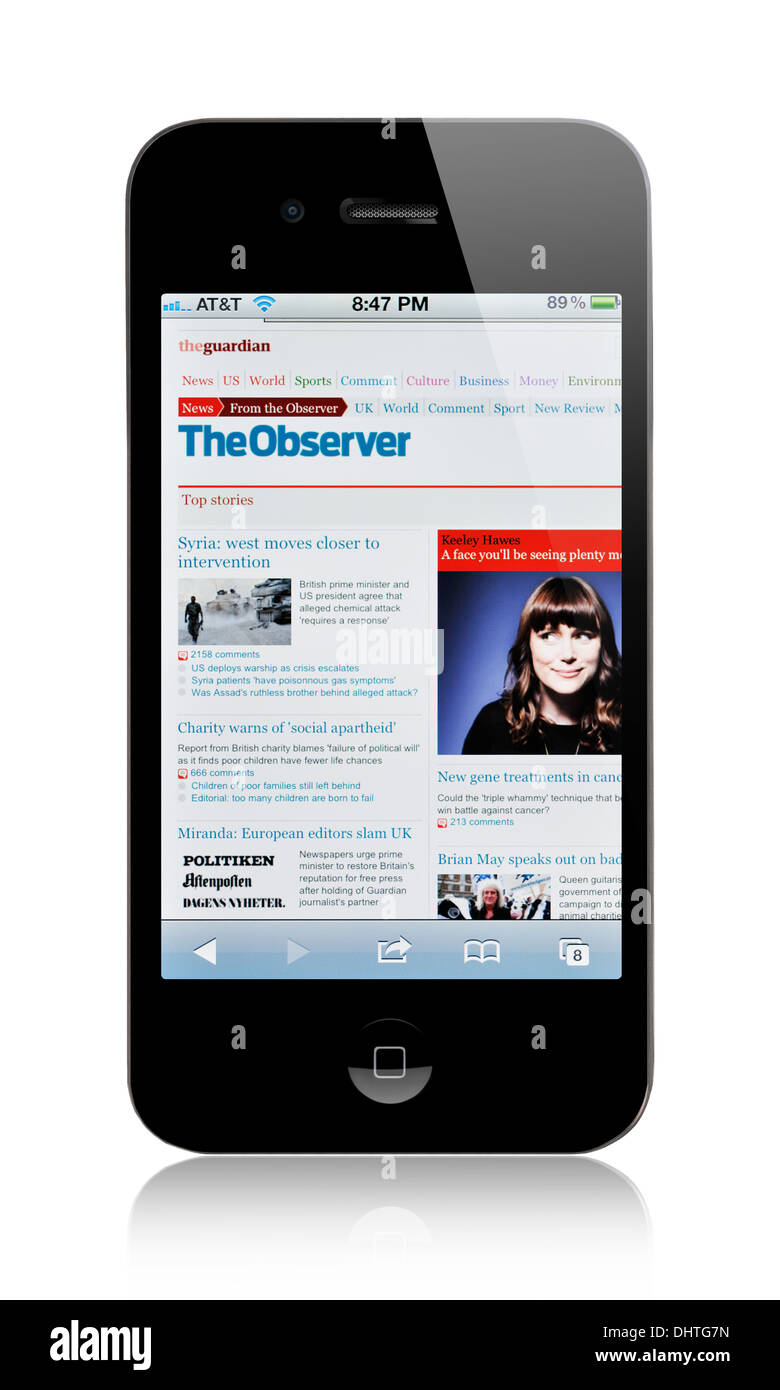 iPhone screen showing The Observer news website Stock Photo - Alamy