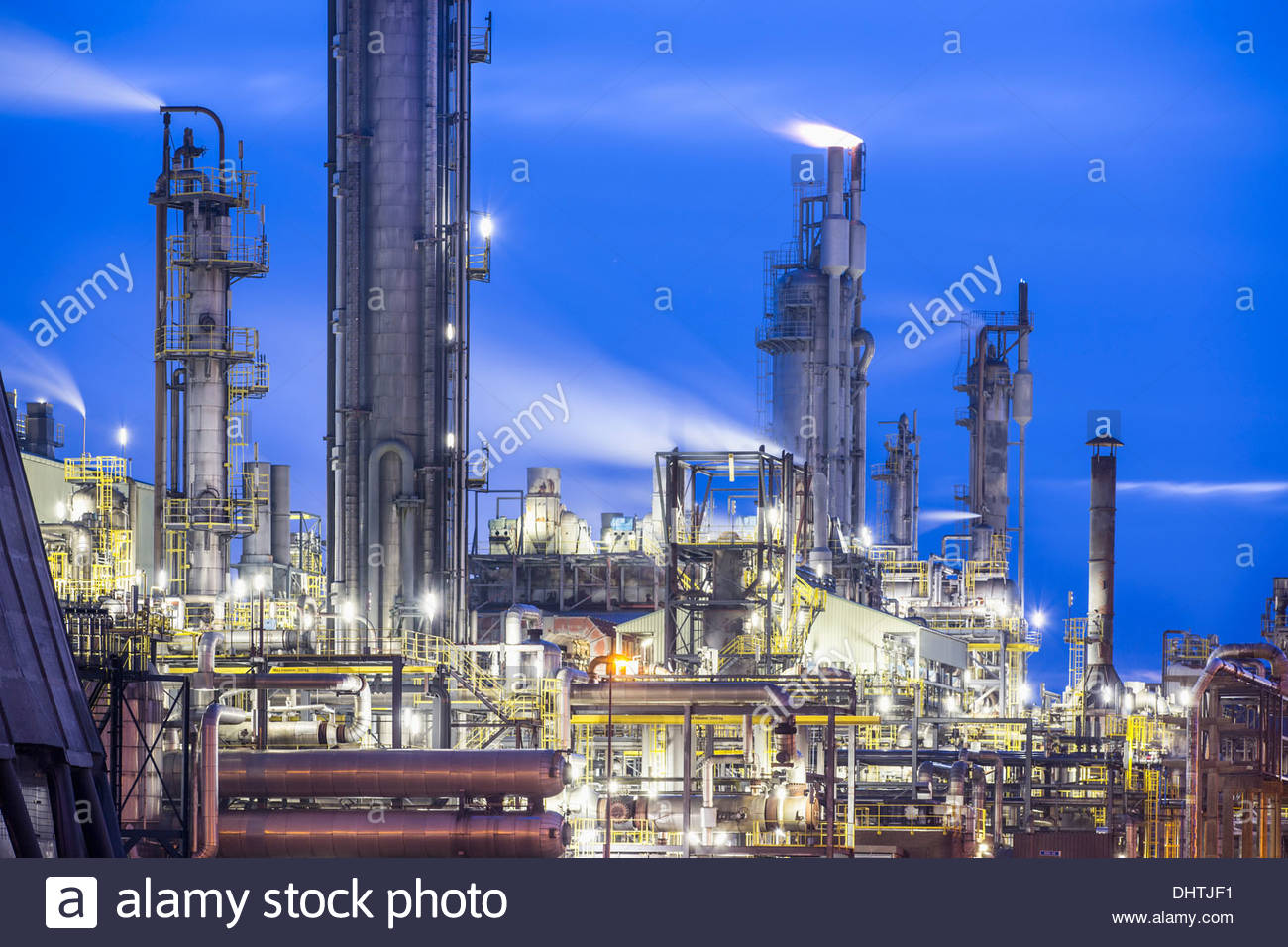 Netherlands, Geleen, Chemical factory called DSM. Twilight Stock Photo ...