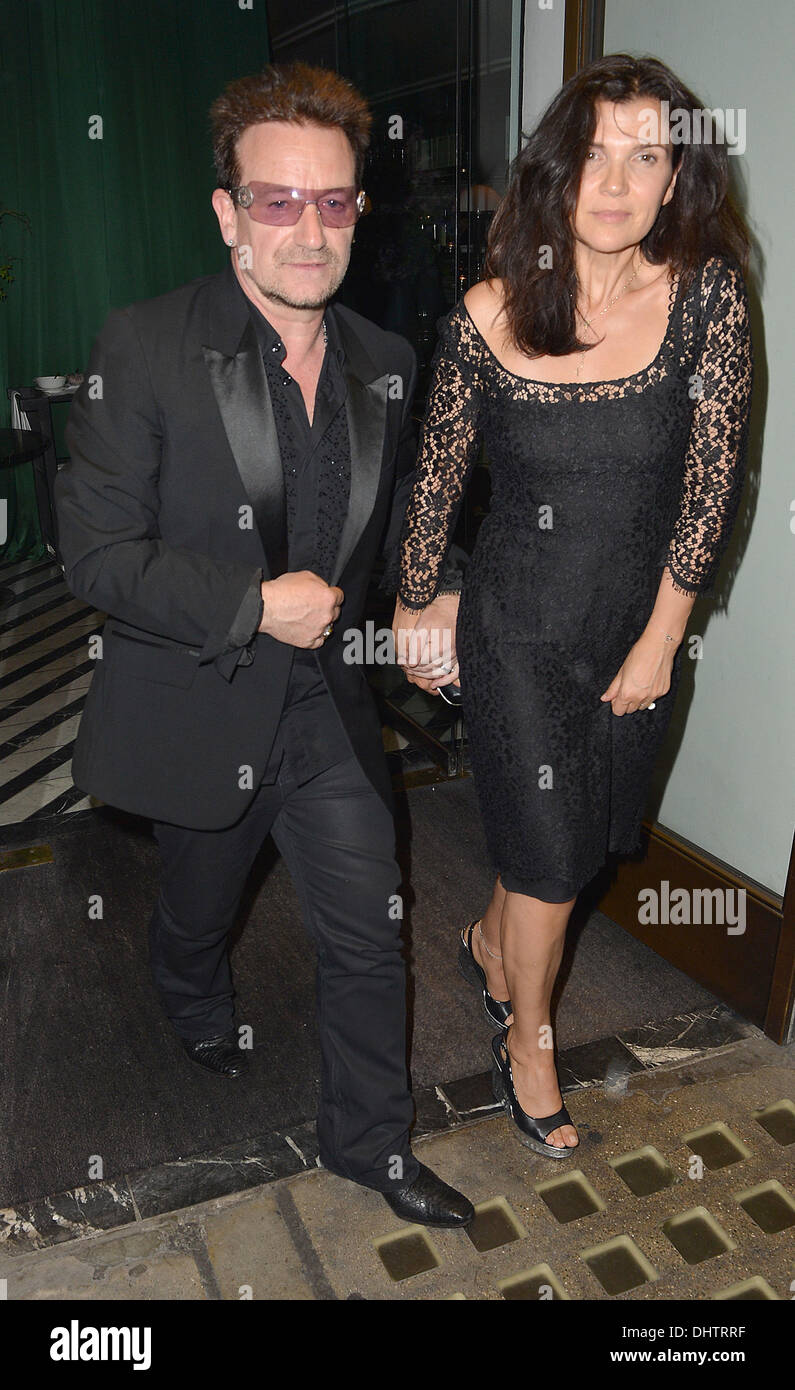 Bono and Alison Hewson leaving Cecconi's restaurant London, England ...