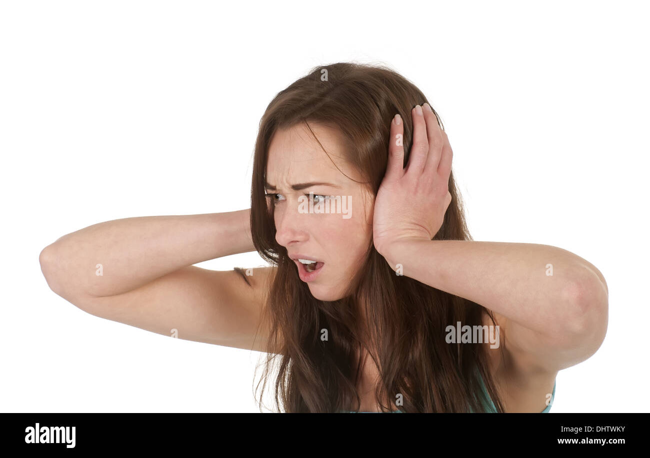 women holding her ears Stock Photo - Alamy