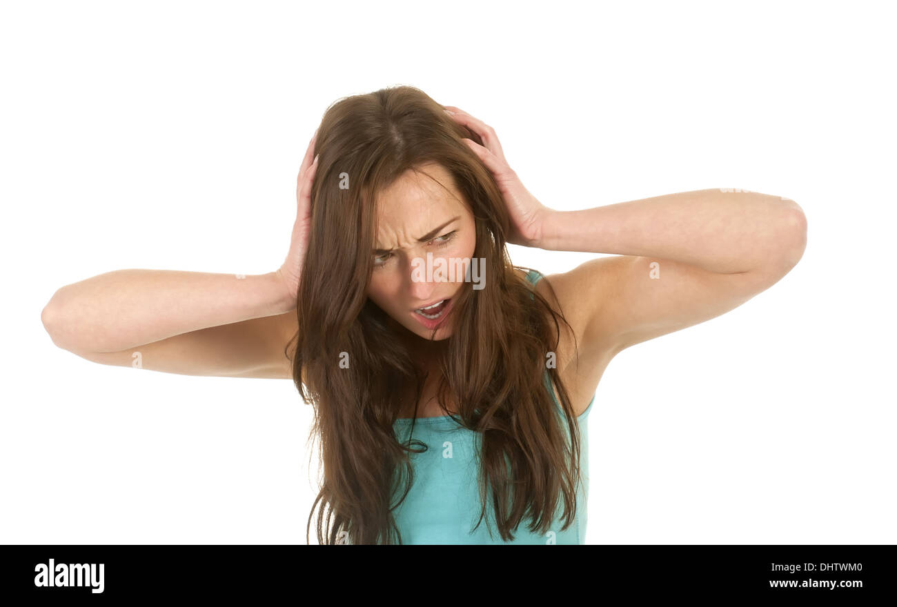 women holding her ears Stock Photo - Alamy