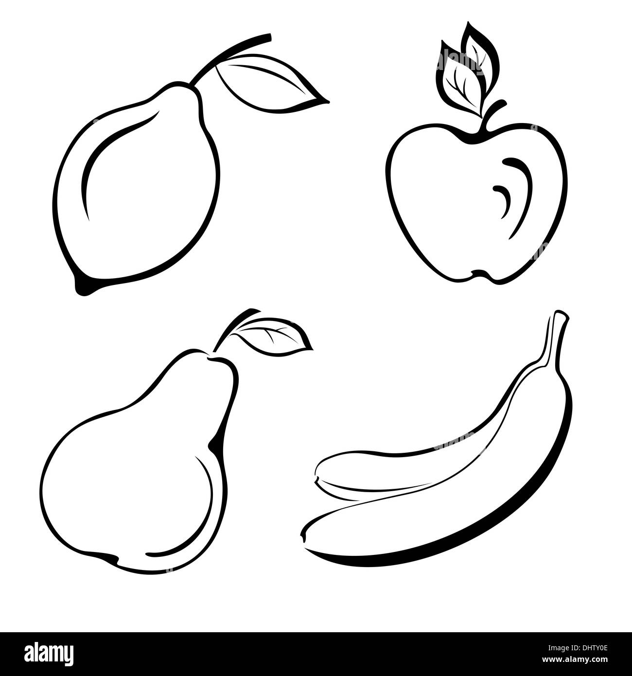 Set fruits, black contours Stock Photo - Alamy Set fruits, black contours Stock Photo - Alamy