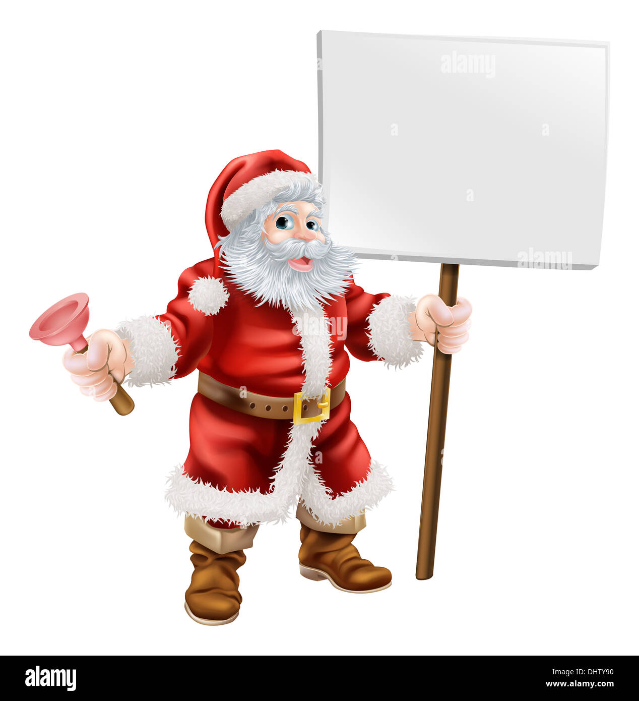 Cartoon of Santa holding a spanner and sign, great for mechanic ...