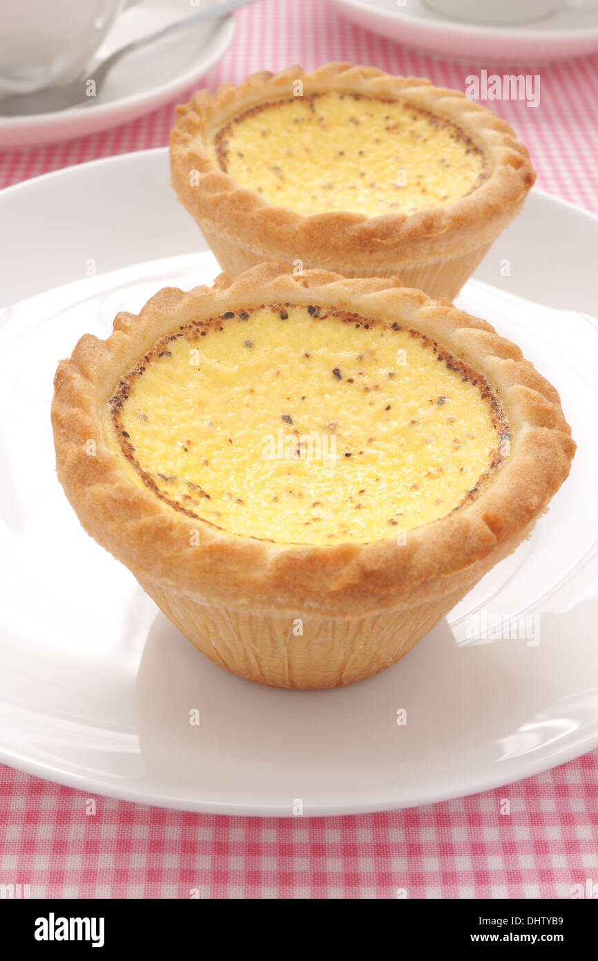 British style egg custard tarts sprinkled with nutmeg Stock Photo - Alamy