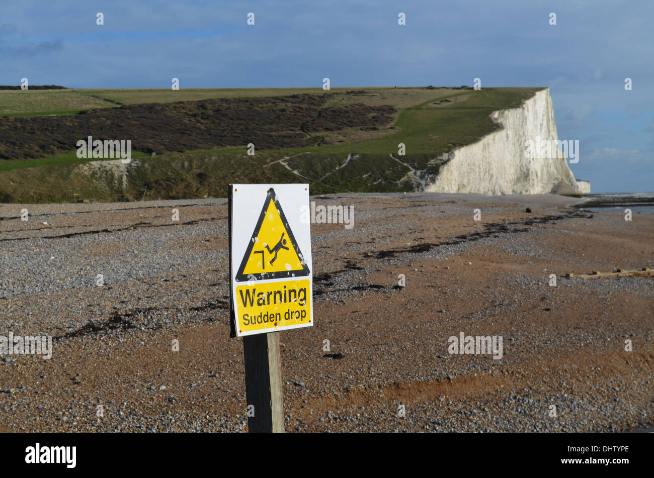 Warning cliff sign Stock Photo - Alamy