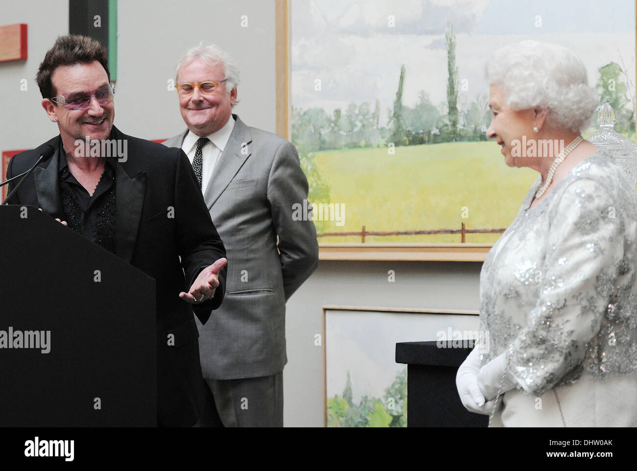 Bono and Queen Elizabeth II Queen Elizabeth II visits the Royal Academy ...