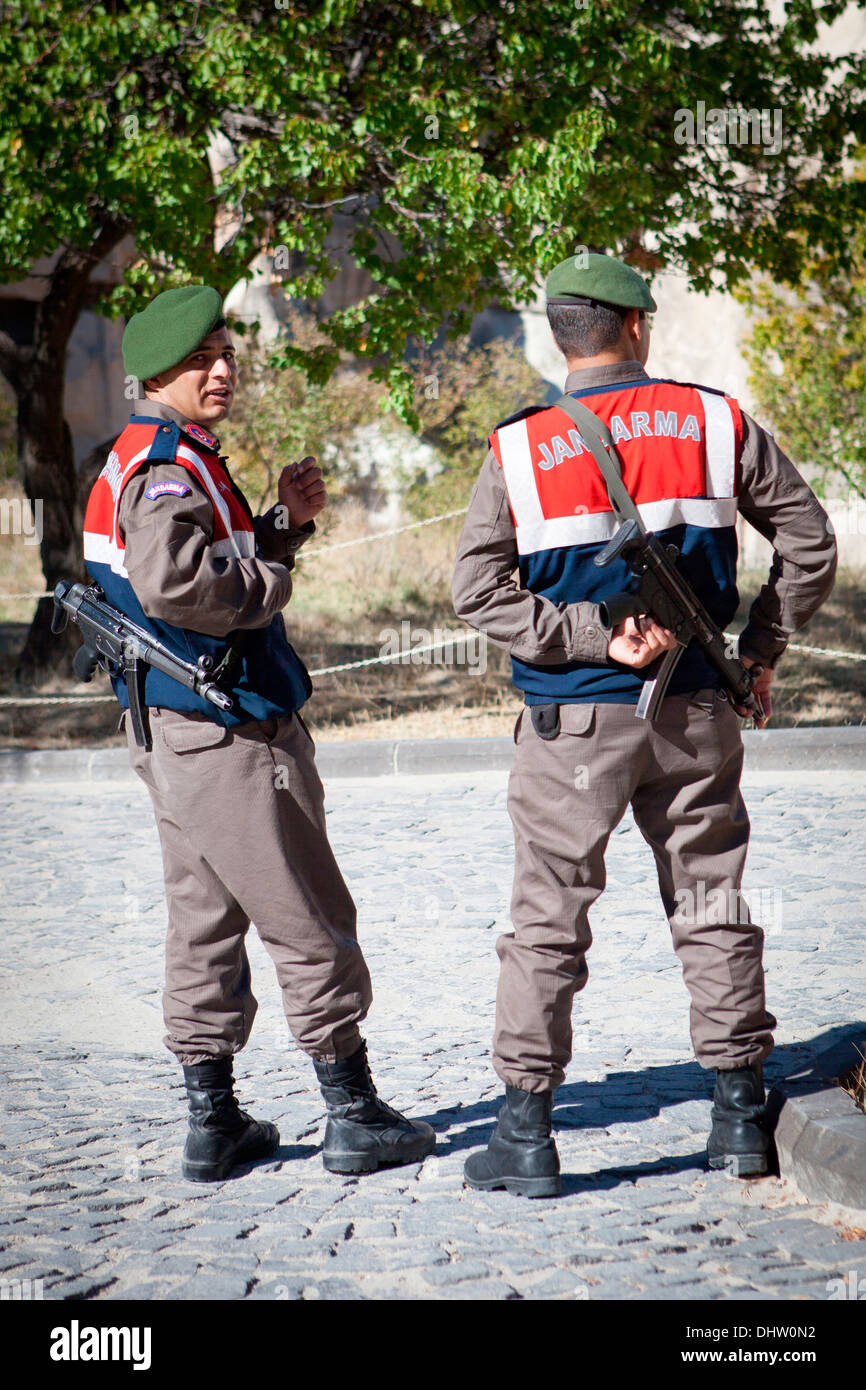 Turkish police guards at the Goreme open-air museum in Cappadocia ...