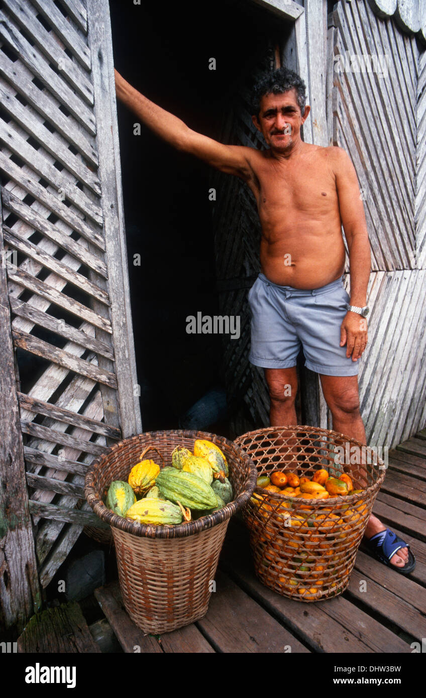 man, village, amazon rainforest, belem, state of para, amazon region ...