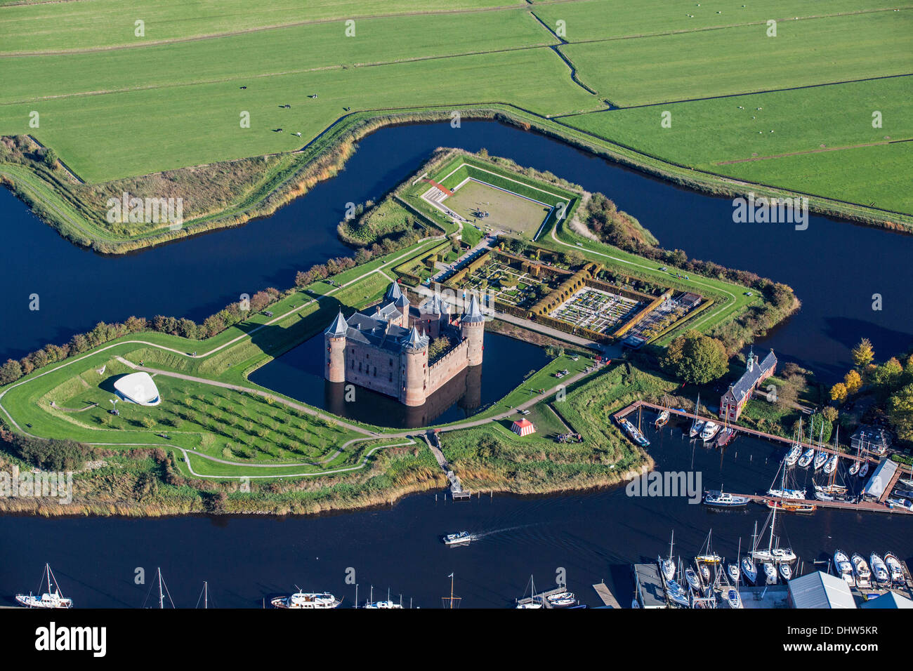 Netherlands, Muiden, Castle called Muiderslot at mouth of river Vecht ...