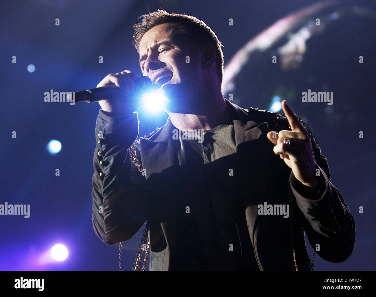 Shane Filan of Westlife performs live on stage at the SECC during their ...